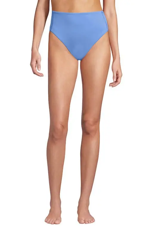 LANDS' END Tugless Quickdry High Waisted High Leg Bikini Bottoms - Lake Blue