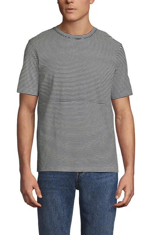 LANDS' END Short Sleeve Cotton Supima Tee - Black Micro Stripe