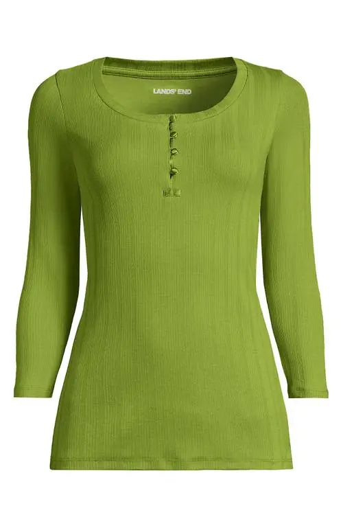 LANDS' END 3/4 Sleeve Micro Rib Henley - Winter Pear