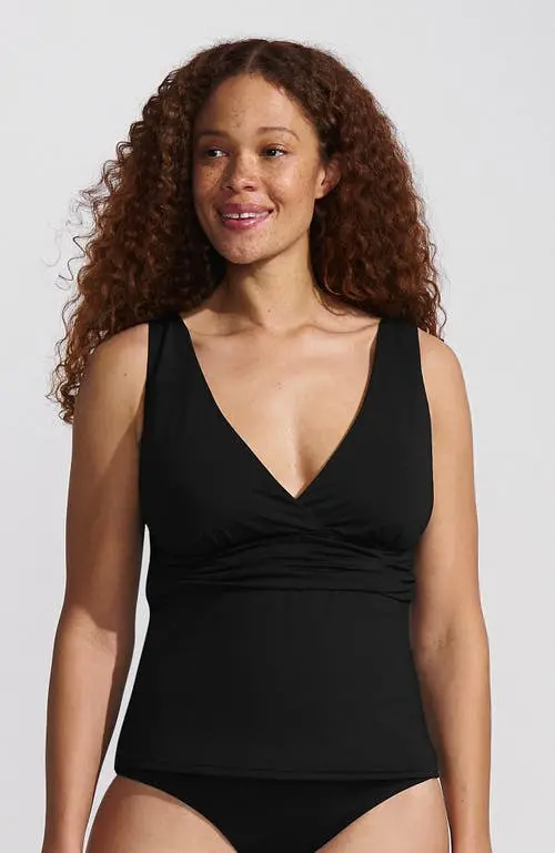 LANDS' END Chlorine Resistant Plunge X-back Tankini Swimsuit Top - Black