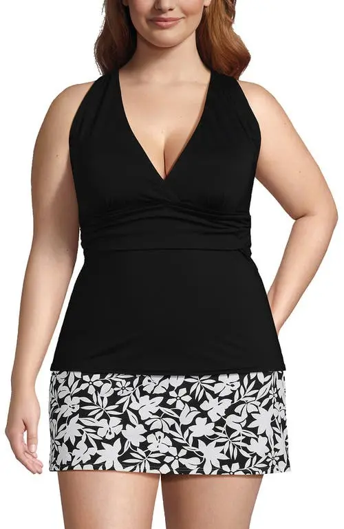 LANDS' END Chlorine Resistant Plunge X-back Tankini Swimsuit Top - Black