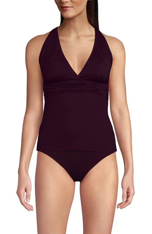 LANDS' END V-neck Plunge X-back Tankini Top - Dark Wine