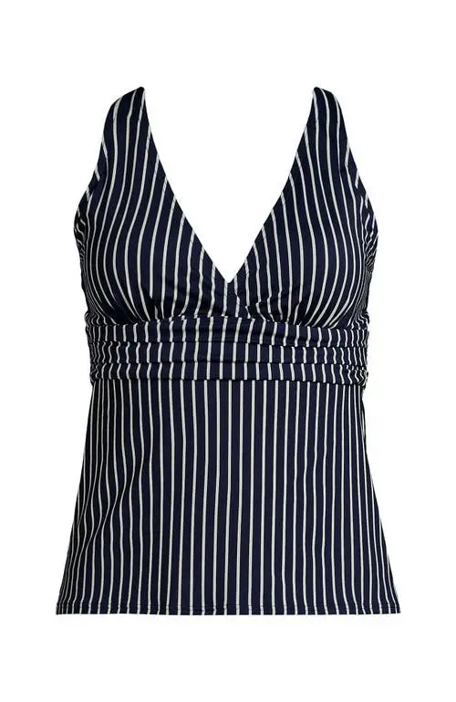 LANDS' END Chlorine Resistant Plunge X-back Tankini Swimsuit Top - Deep Sea Navy Multi Floral