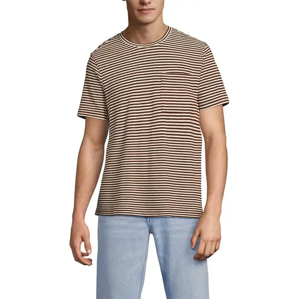 LANDS' END Short Sleeve Cotton Linen Tee - Deep Bronze Stripe