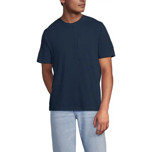 LANDS' END Short Sleeve Cotton Linen Tee - Deep Ocean