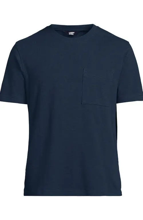 LANDS' END Short Sleeve Cotton Linen Tee - Deep Ocean
