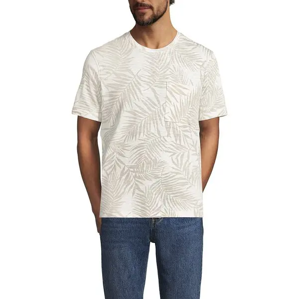 LANDS' END Short Sleeve Cotton Linen Tee - Pumice Stone Palm