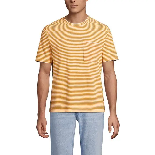 LANDS' END Short Sleeve Cotton Linen Tee - Sweet Mango Stripes