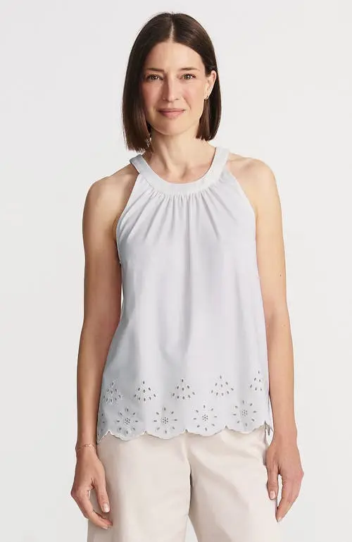 LANDS' END Lightweight Jersey Eyelet Tank Top - White