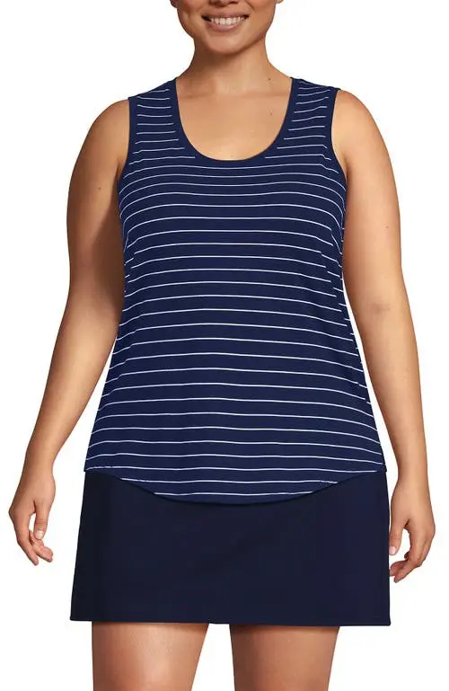 LANDS' END Sleeveless Power Performance Scoop Neck Curved Hem Tunic Tank - Deep Sea Navy/white Stripes