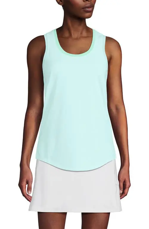 LANDS' END Sleeveless Power Performance Scoop Neck Curved Hem Tunic Tank - Julep Pinstripe
