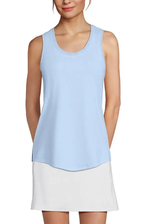 LANDS' END Sleeveless Power Performance Scoop Neck Curved Hem Tunic Tank - Soft Sky Blue Pinstripe