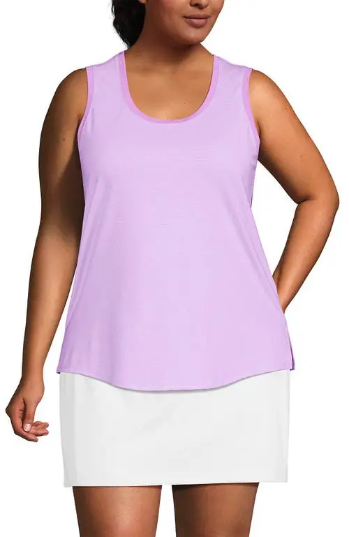 LANDS' END Sleeveless Power Performance Scoop Neck Curved Hem Tunic Tank - Wild Lilac Pinstripe