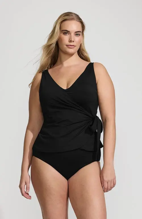 LANDS' END Side Tie Tankini Top With Polka Dots - Black