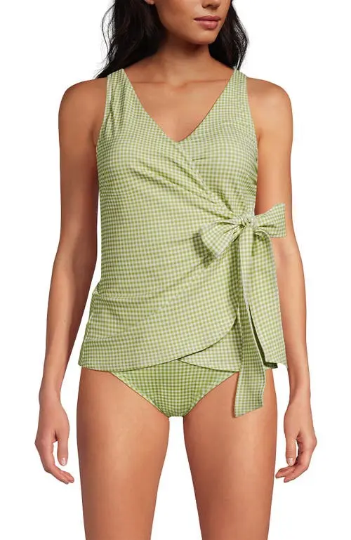 LANDS' END Chlorine Resistant V-neck Tankini Swimsuit Top - Bright Pistachio Gingham