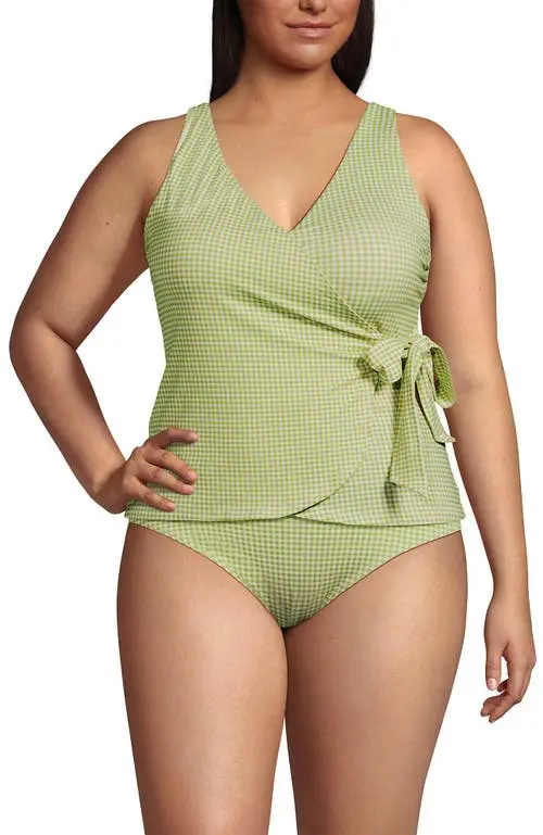 LANDS' END Chlorine Resistant V-neck Tankini Swimsuit Top - Bright Pistachio Gingham
