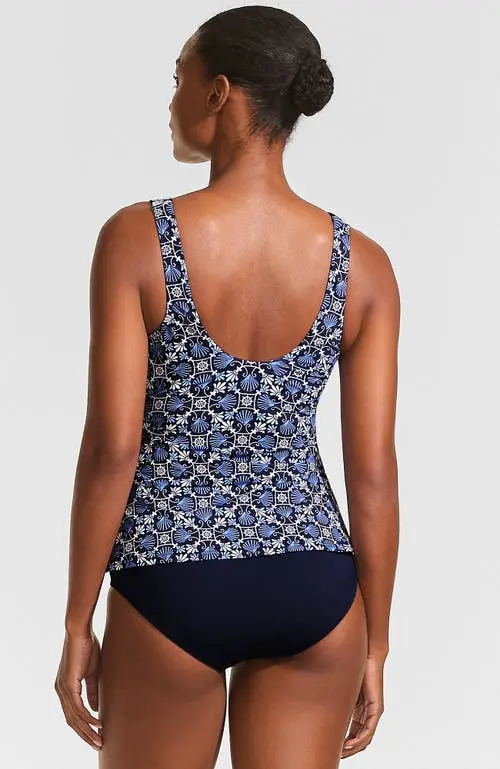 LANDS' END Chlorine Resistant V-neck Tankini Swimsuit Top - Seashell Geo/navy Border