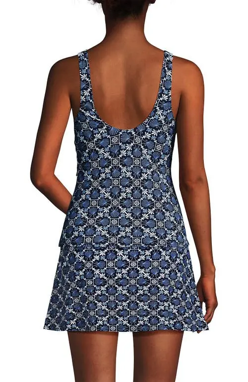 LANDS' END Chlorine Resistant V-neck Tankini Swimsuit Top - Seashell Geo/navy Border