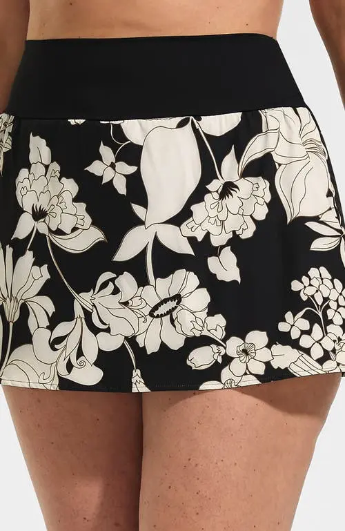 LANDS' END High-waist Swim Skort - Black/egret Lilies