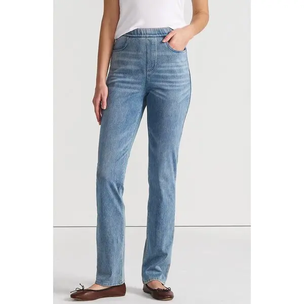 LANDS' END Starfish High Rise Knit Denim Straight Jeans - Light Brook