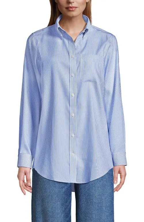 LANDS' END No Iron Pinpoint Fit Shirt - Clear Blue/white Stripe