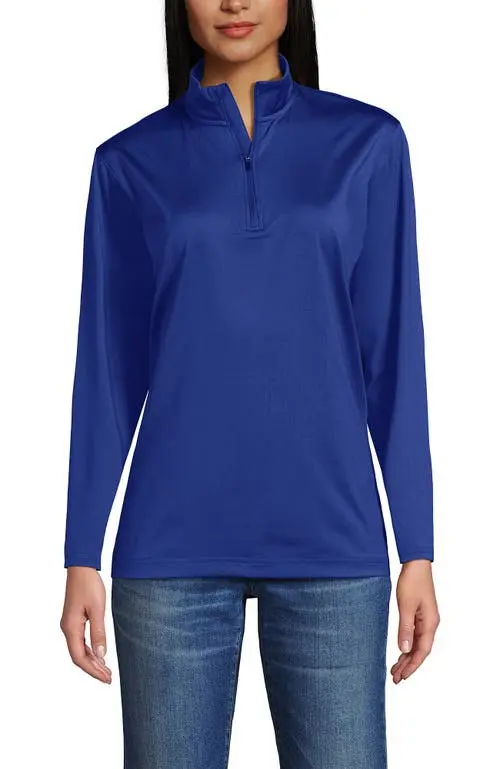 LANDS' END Rapid Dry Quarter Zip Pullover - Dark Cobalt Blue