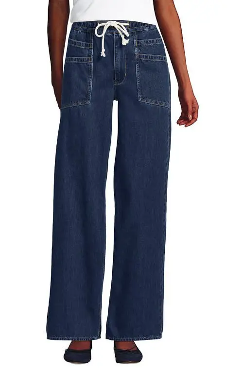 LANDS' END Lightweight Denim High-rise Relaxed Straight-leg Pull-on Jeans - Lake Blue Wash
