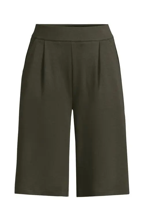 LANDS' END Knit High-rise Pleated Bermuda Shorts - Forest Moss