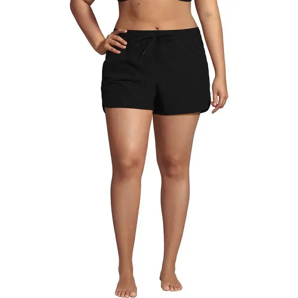 LANDS' END Woven Packable 3" Dolphin Hem Cover-up Shorts - Black