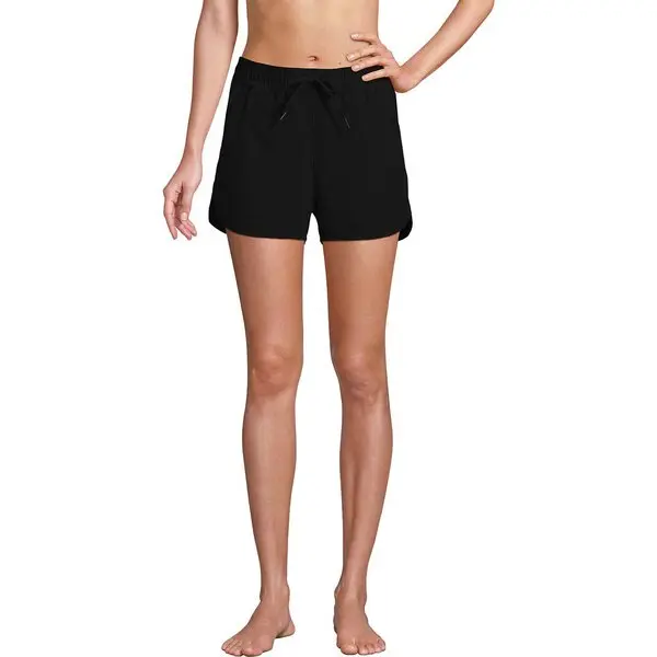 LANDS' END Woven Packable 3" Dolphin Hem Cover-up Shorts - Black