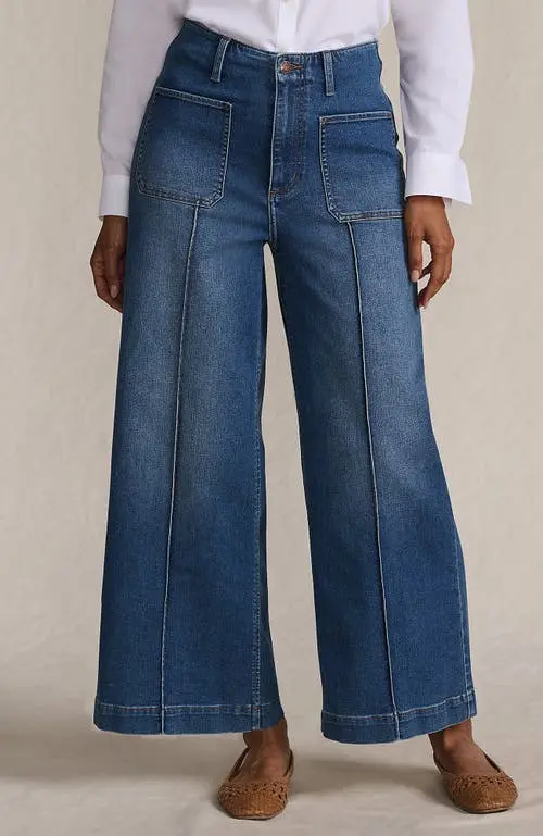 LANDS' END Denim High Rise Extra Wide Leg Crop Jeans - Indigo Tide Blue