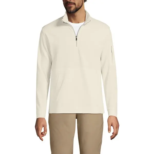 LANDS' END Long Sleeve Cooling Performance Pique Quarter Zip - Ivory Latte