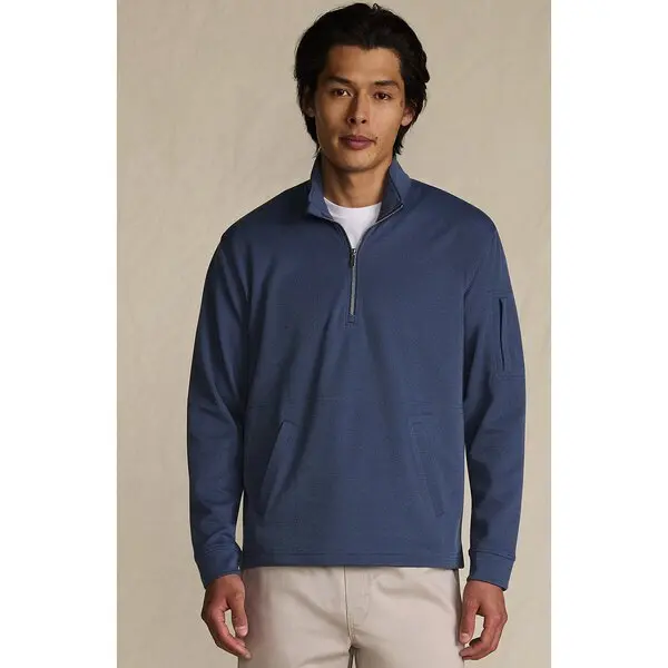 LANDS' END Long Sleeve Cooling Performance Pique Quarter Zip - Nightfall Blue