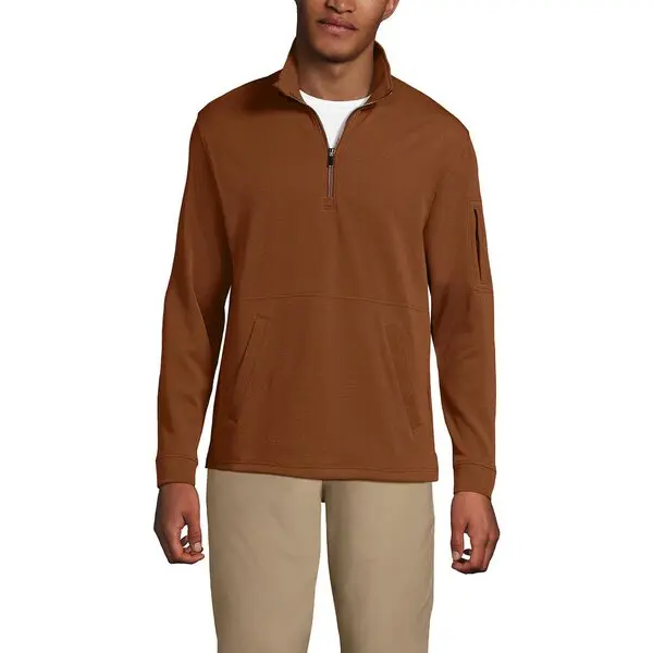 LANDS' END Long Sleeve Cooling Performance Pique Quarter Zip - Rich Ginger Brown