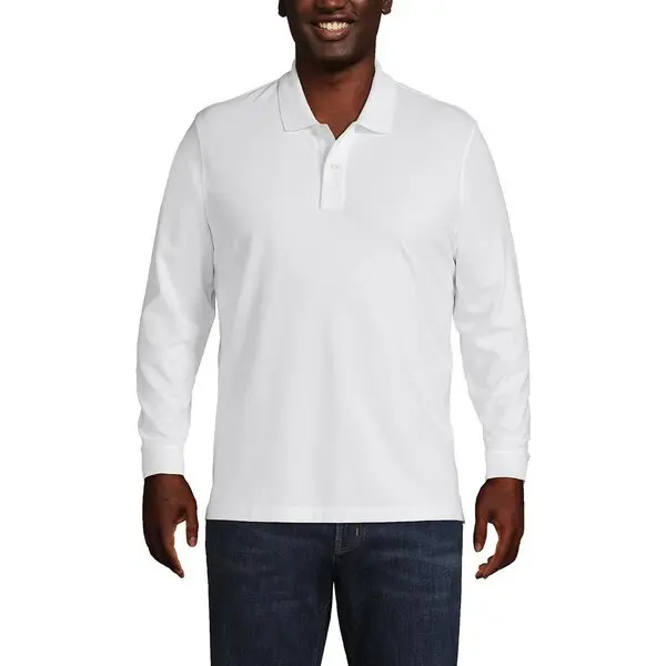 LANDS' END Comfort First Long Sleeve Solid Mesh Polo - White
