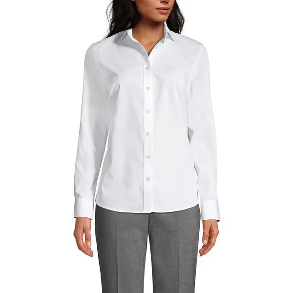 LANDS' END Long Sleeve No Iron Broadcloth Shirt - White