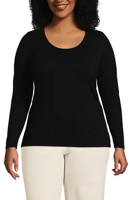 LANDS' END Long Sleeve Lightweight Jersey Scoop Neck T-shirt - Black