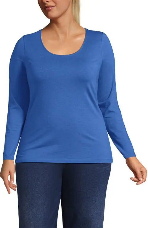 LANDS' END Long Sleeve Lightweight Jersey Scoop Neck T-shirt - Muted Cobalt Blue