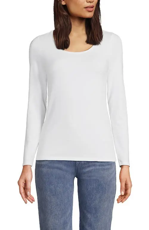 LANDS' END Long Sleeve Lightweight Jersey Scoop Neck T-shirt - White