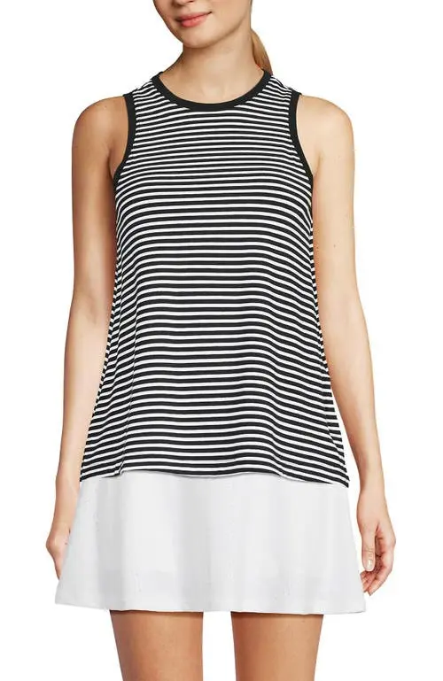 LANDS' END Power Performance Crewneck Tank Top - Black/white Mini Stripe