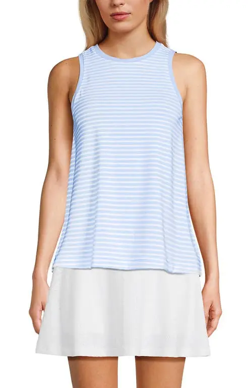 LANDS' END Power Performance Crewneck Tank Top - Soft Sky/white Mini Stripe