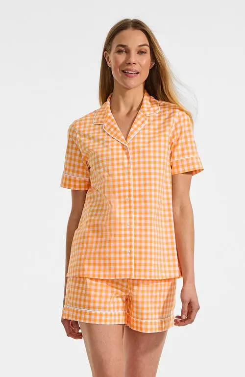 LANDS' END Poplin 2 Piece Pajama Setshort Sleeve Shirt And Shorts - Sweet Mango Gingham