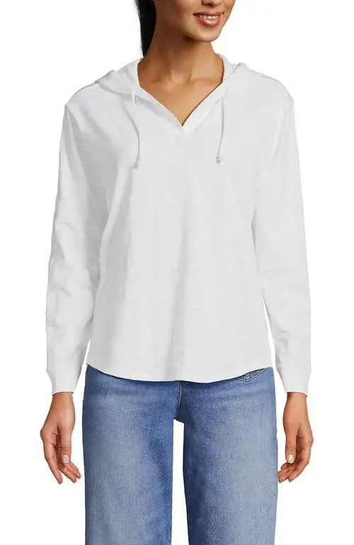 LANDS' END Long Sleeve Slub Hooded Popover - White