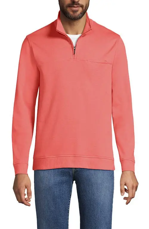 LANDS' END Long Sleeve Travel Kit Pique Quarter Zip - Coral Clay
