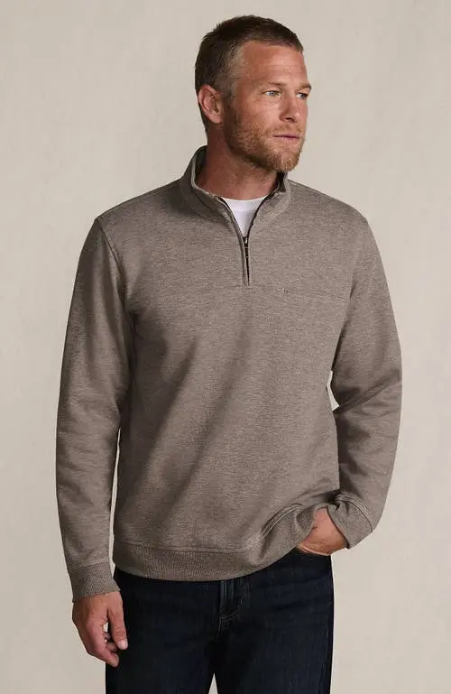 LANDS' END Long Sleeve Travel Kit Pique Quarter Zip - Light Bark Heather