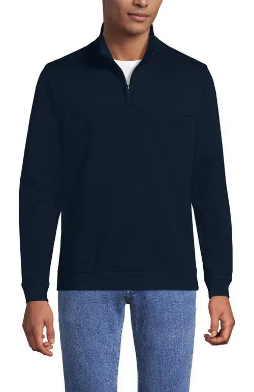 LANDS' END Long Sleeve Travel Kit Pique Quarter Zip - Radiant Navy