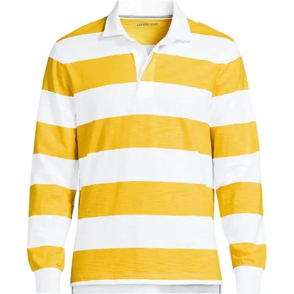 LANDS' END Long Sleeve Textured Rugby Polo - Goldenrod/white Stripe