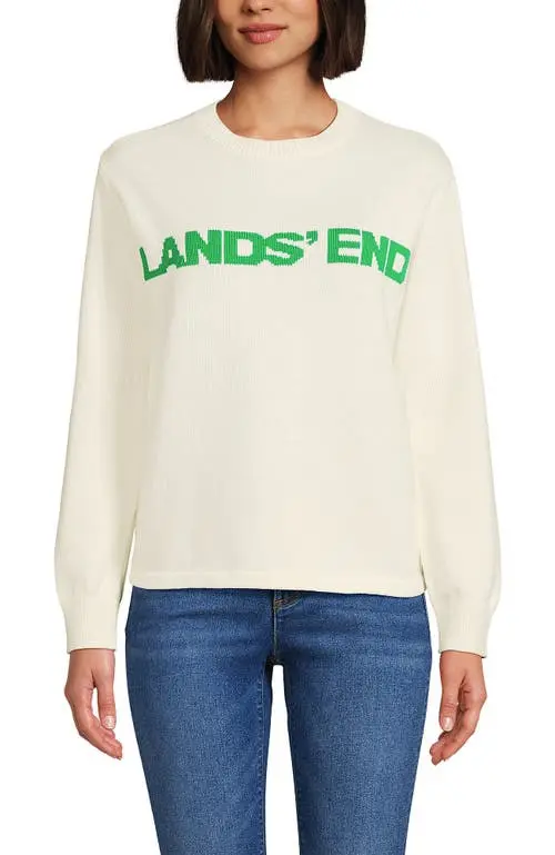 LANDS' END Drifter Jacquard Crew Neck Sweater - Fresh Ivory Lands End