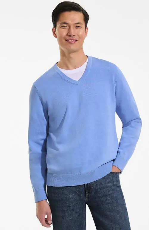 LANDS' END Fine Gauge Cotton V-neck Sweater - Soft French Blue