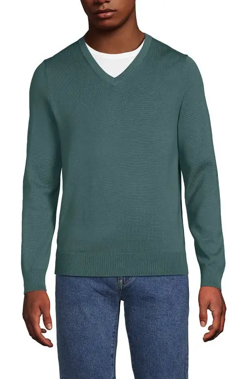 LANDS' END Fine Gauge Cotton V Neck Sweater - Tourmaline
